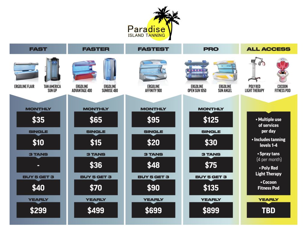 Customized Pricing & Packages | Paradise Island Tanning, Janesville WI